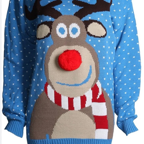 Remel London | Sweaters | Remel London Blue Knit Christmas Reindeer ...